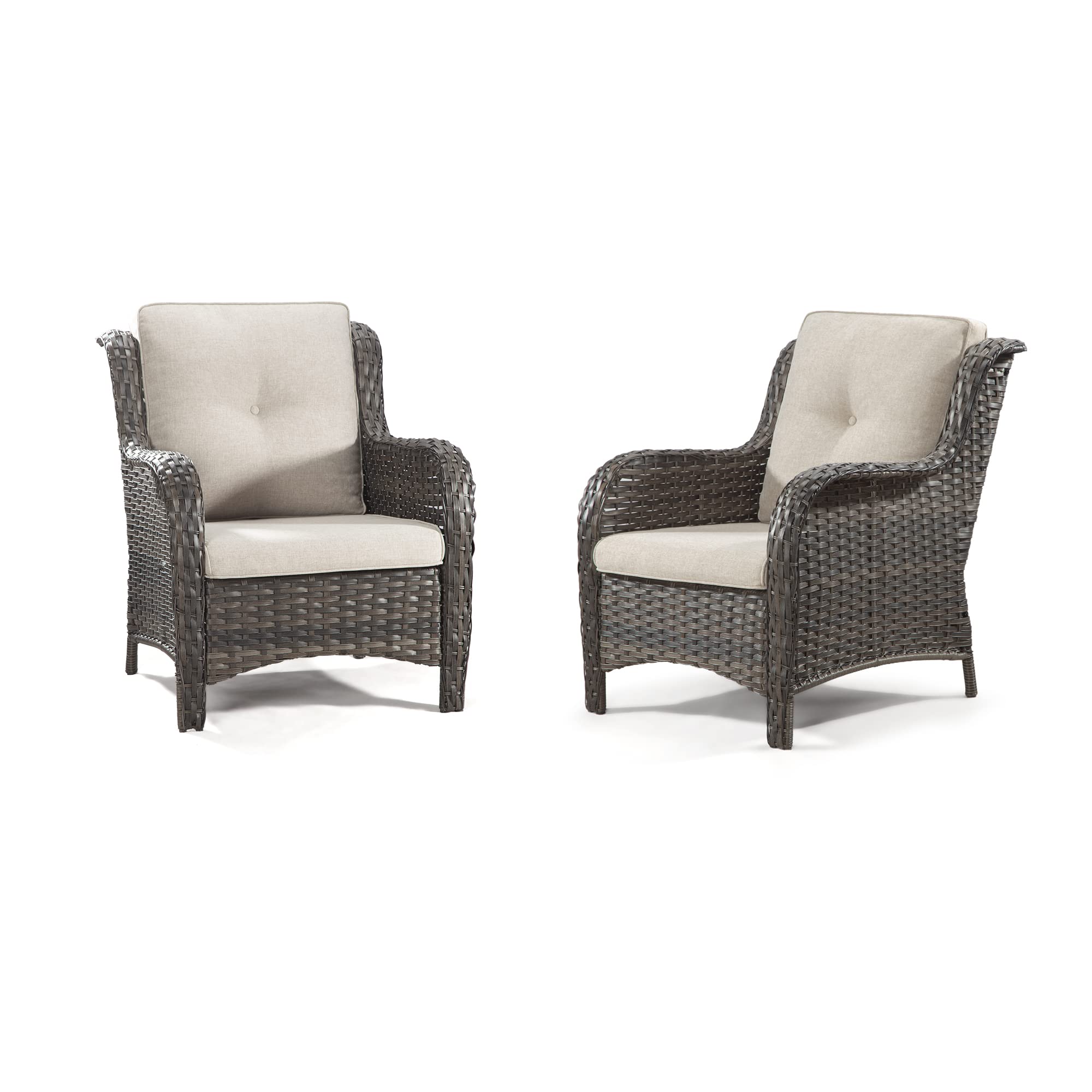 MeetLeisure Outdoor Wicker Chair Rattan Patio Dining Chairs Set of 2 PE Wicker Patio Chairs with 3.5 inch Seat Cushions Outdoor Patio Seating Chair for Garden, Backyard Swimming Pool, Balcony, Beige