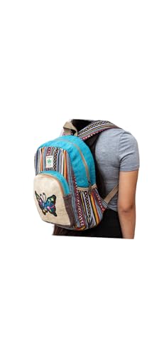 Hemp Backpack | 100% Pure Hemp - All Natural Handmade Multi Pocket Small Laptop Backpack | Travel Backpack - For Women and Men | Laptop Sleeve -Water Bottle Pockets | Boho Hippie - Butterfly