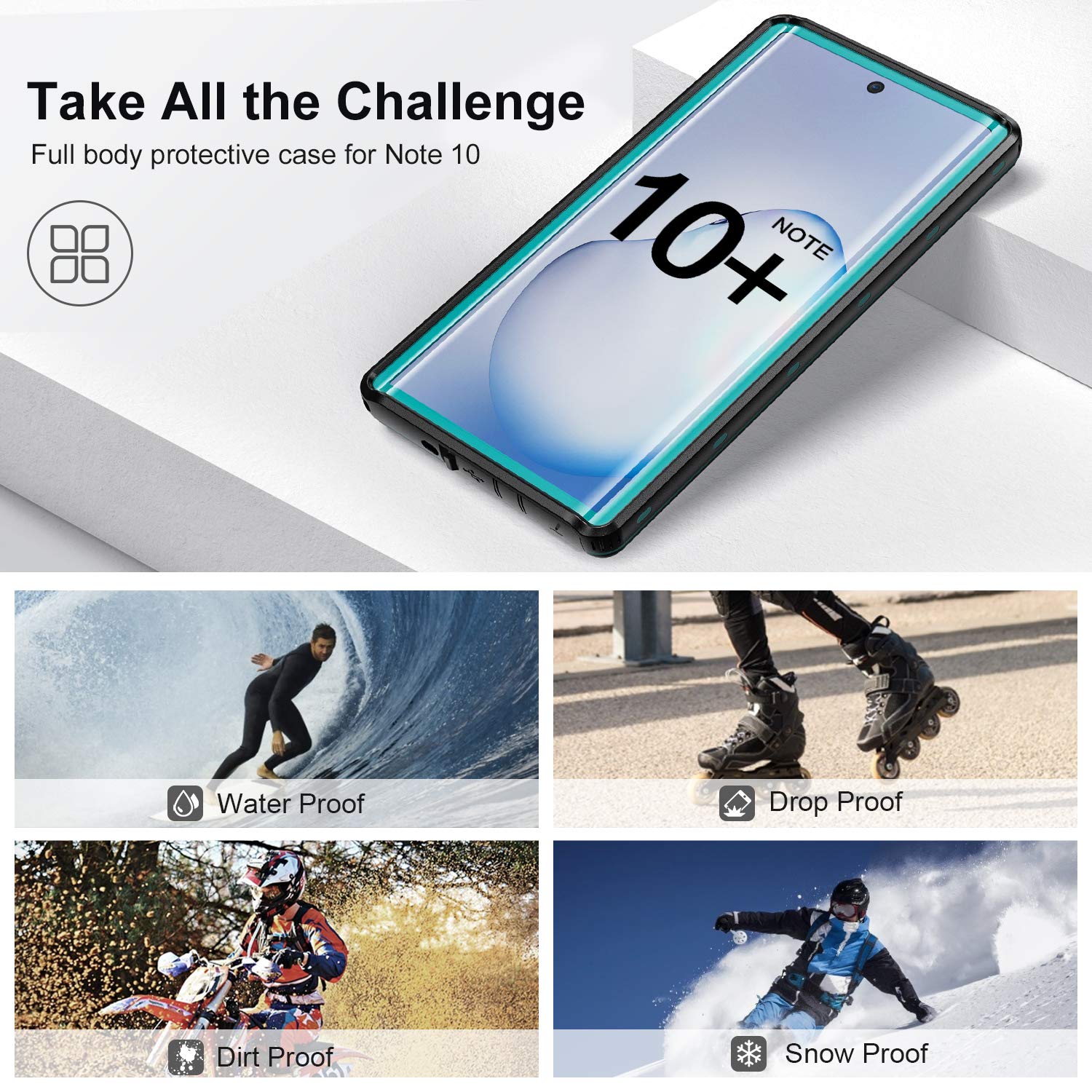 Fansteck Samsung Galaxy Note 10+ Plus Waterproof Case, IP68 Waterproof/Snowproof/Shockproof/Dirtproof, Fully Sealed Underwater Protective Cover for Samsung Galaxy Note10 Plus 5G(6.8-inch) (Grass blue)