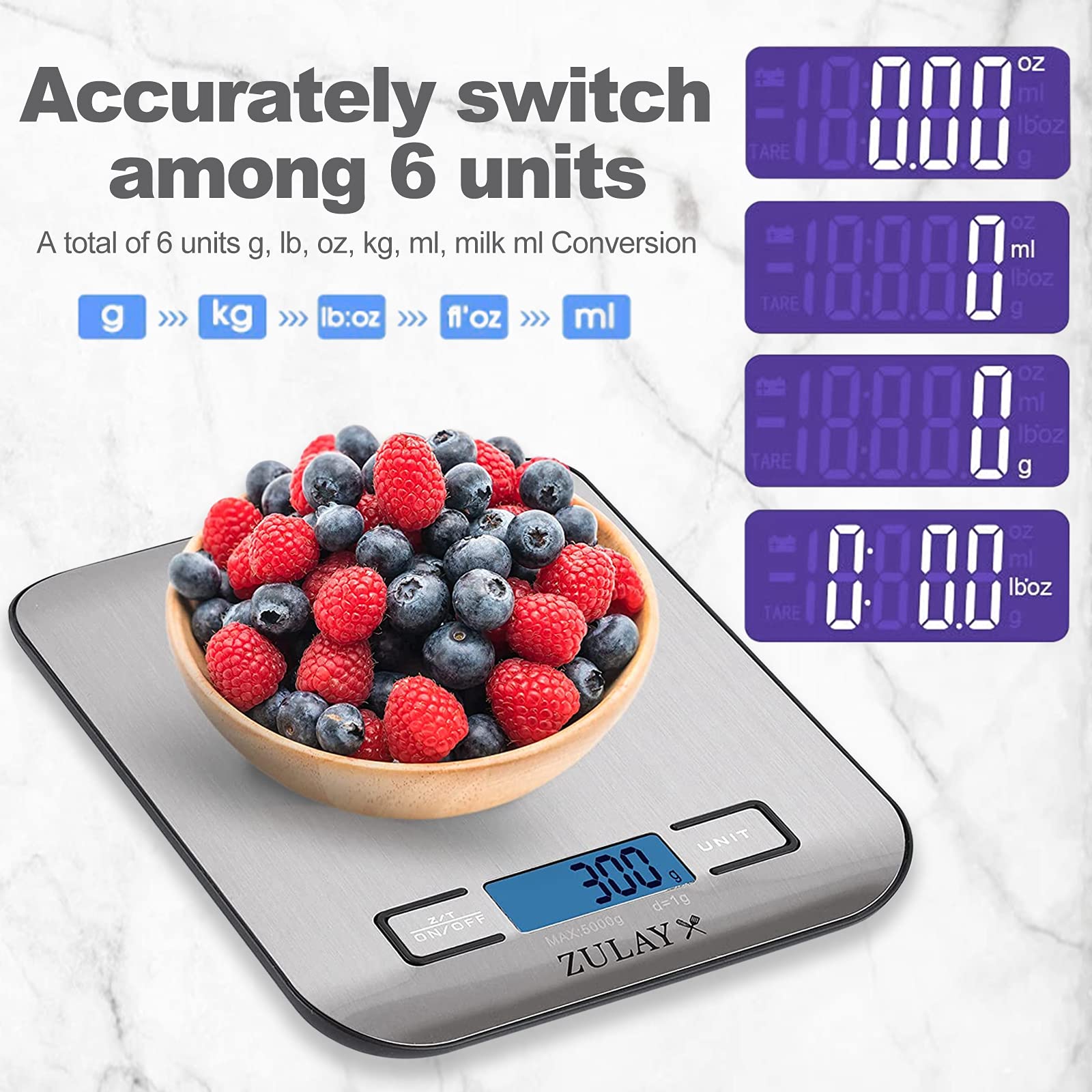 Food Kitchen Scale, Digital Grams and Ounces, 11 l b Digital Food Scale Kitchen Scales, Tare Function, 1g/0.1oz Precise Graduation, 304 Stainless Steel