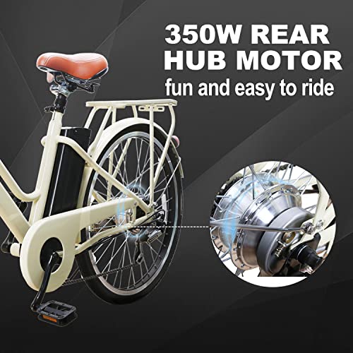 Electric Bike 6-Speed-Gear City E-Bike with 26" 350W 36V10A Lithium Battery, Plastic Basket,Charger (Size-04)
