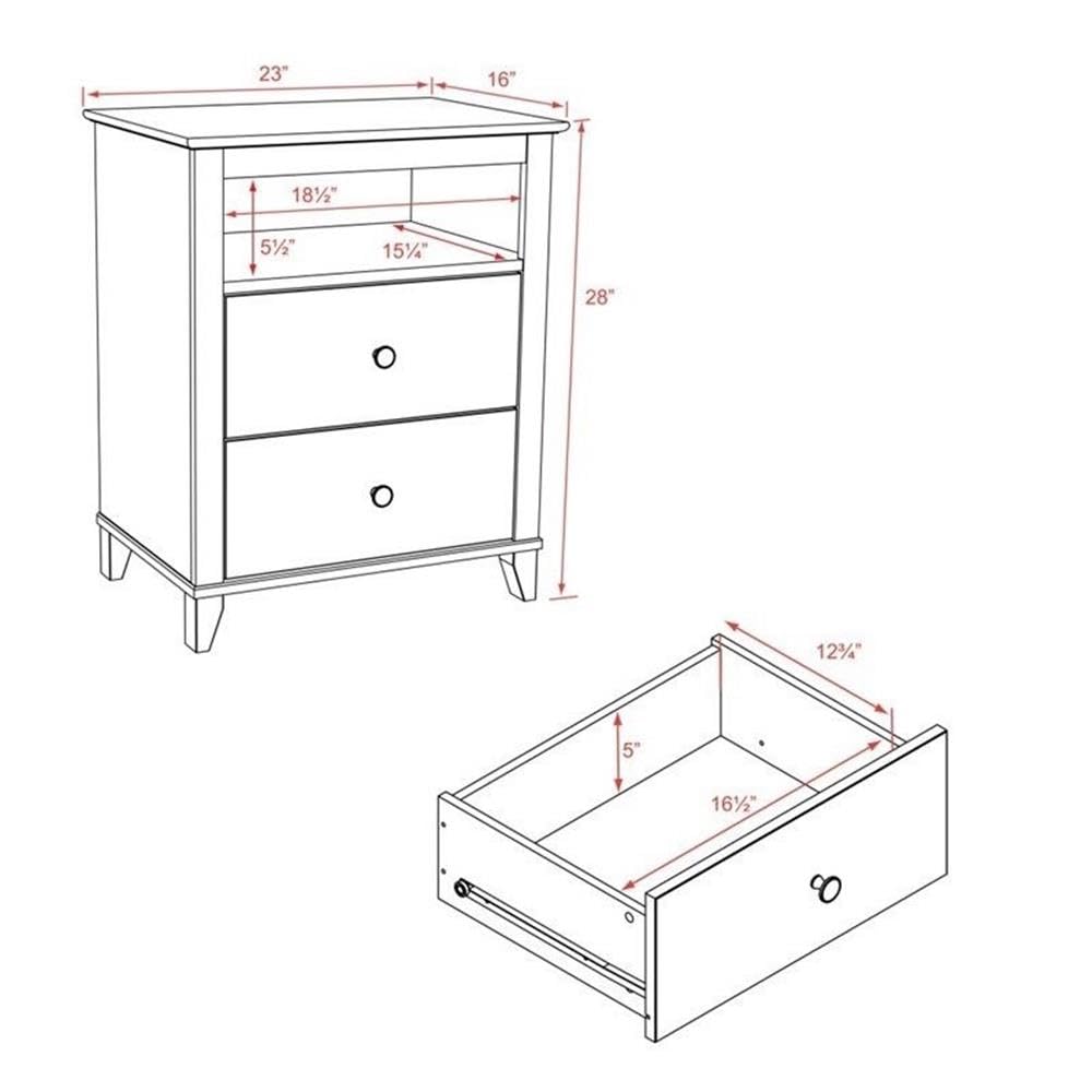 Prepac Yaletown Traditional 2-Drawer Tall Nightstand Side Table, Bedside Table with 2 Drawers and Open Shelf 16" D x 23" W x 28" H, Espresso, EDNH-1202-1