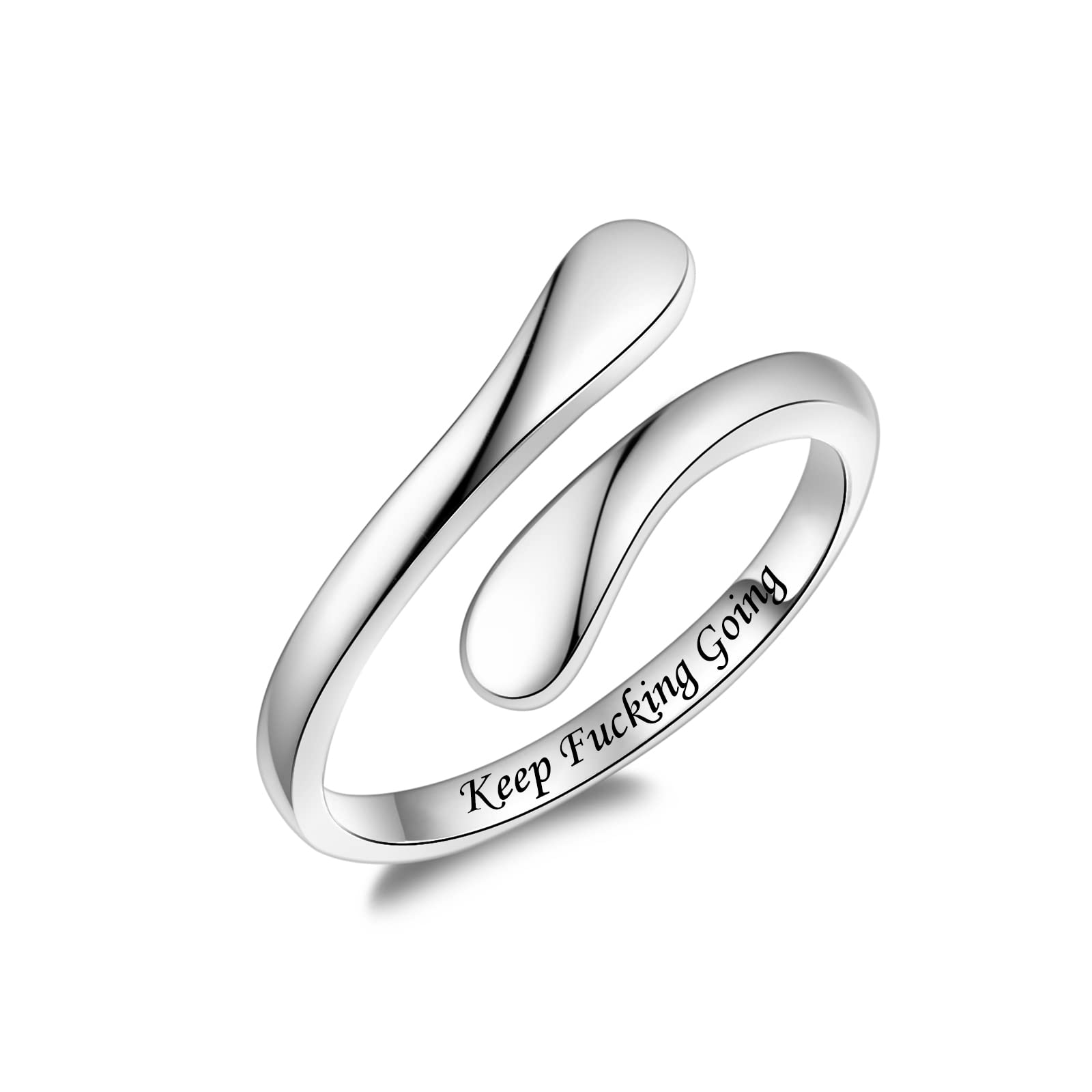 Fookduoduo 925 Sterling Silver Ring Inspirational Jewelry adjustable Wrap Open Rings for Women Keep Going