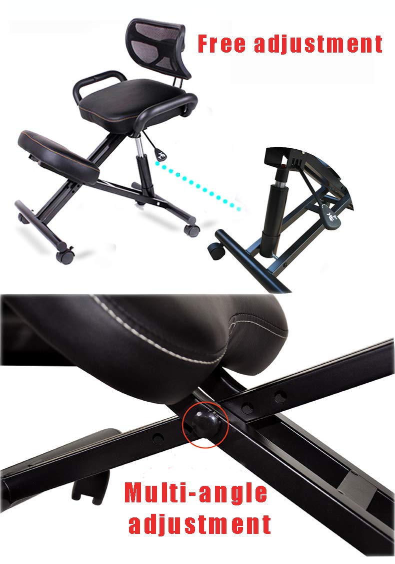 Ergonomic Kneeling Chair with Back Support, Adjustable Stool for Home and Office - Improve Your Posture with an Angled Seat - Thick Comfortable Cushions (Black)