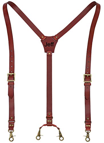 Exception Goods Leather Suspenders For Men Y Back Design Adjustable Brown Genuine Leather Suspenders groomsmen gifts (01# Standard), Large