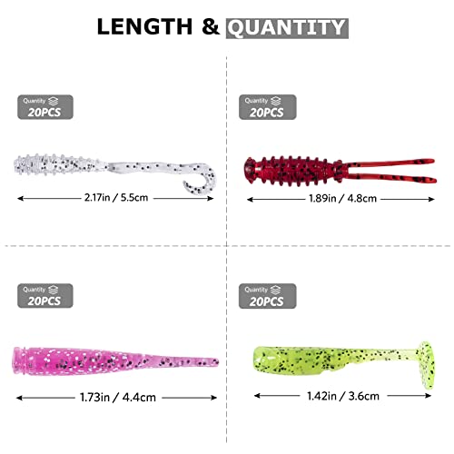 Goture 80PCS Crappies Lures Kit, 4 Types Crappie Lures Baits, Soft Plastic Fishing Lures for Crappie, Panfish, Bluegill, Trout