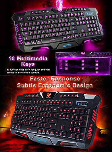 Tri-Color Backlit Gaming Keyboard USB Wired Floating Keyboard, Powered Full N-Key Game Keyboard, Quiet Ergonomic Water-Resistant Mechanical Feeling Keyboard,for Desktop, Computer, PC(Black)