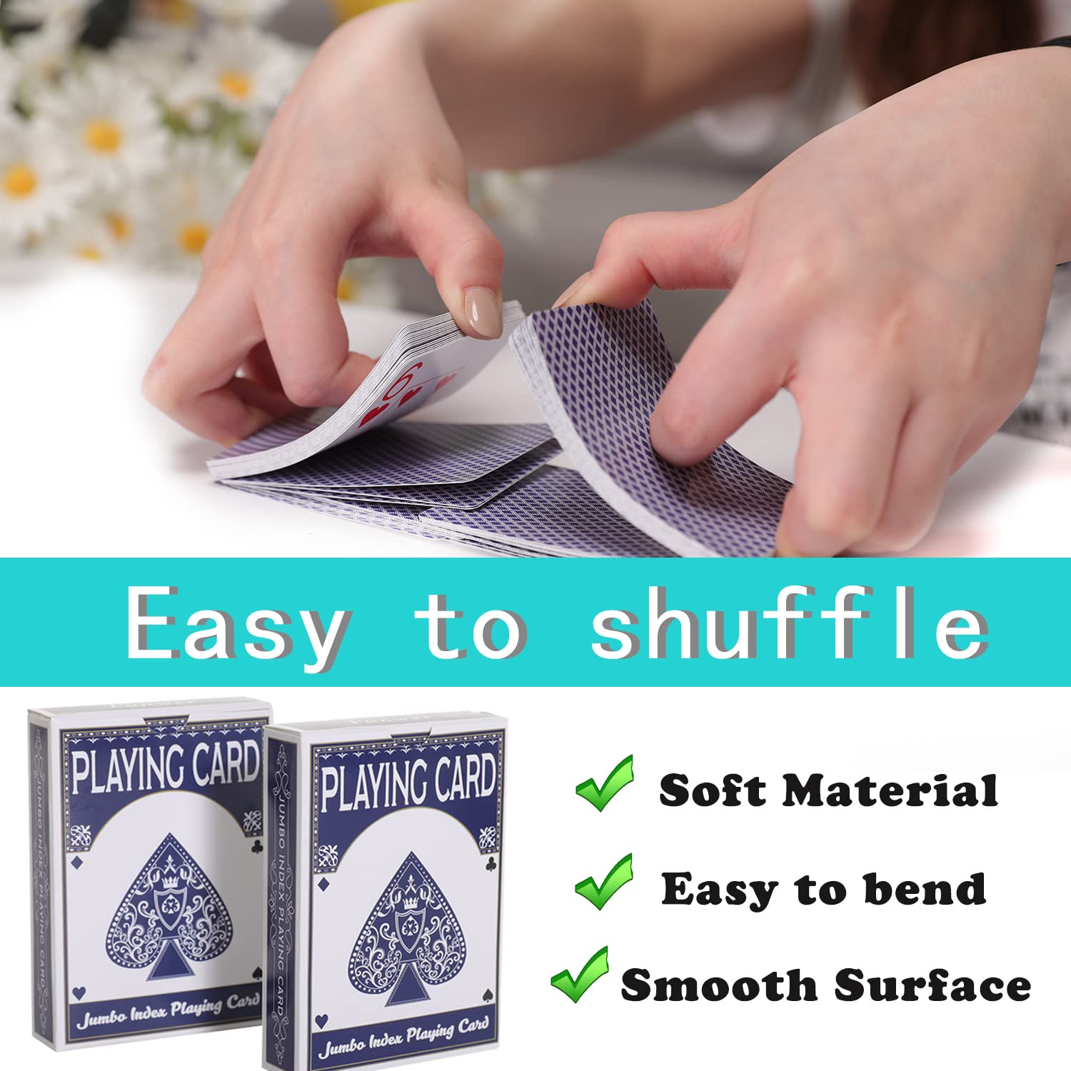 Fanwer Playing Cards Large Print for Adults - 2 Packs, Large Print Playing Cards for Seniors, Vision Impaired, Low Vision Crowd, for Blackjack, Euchre, Canasta Card Game