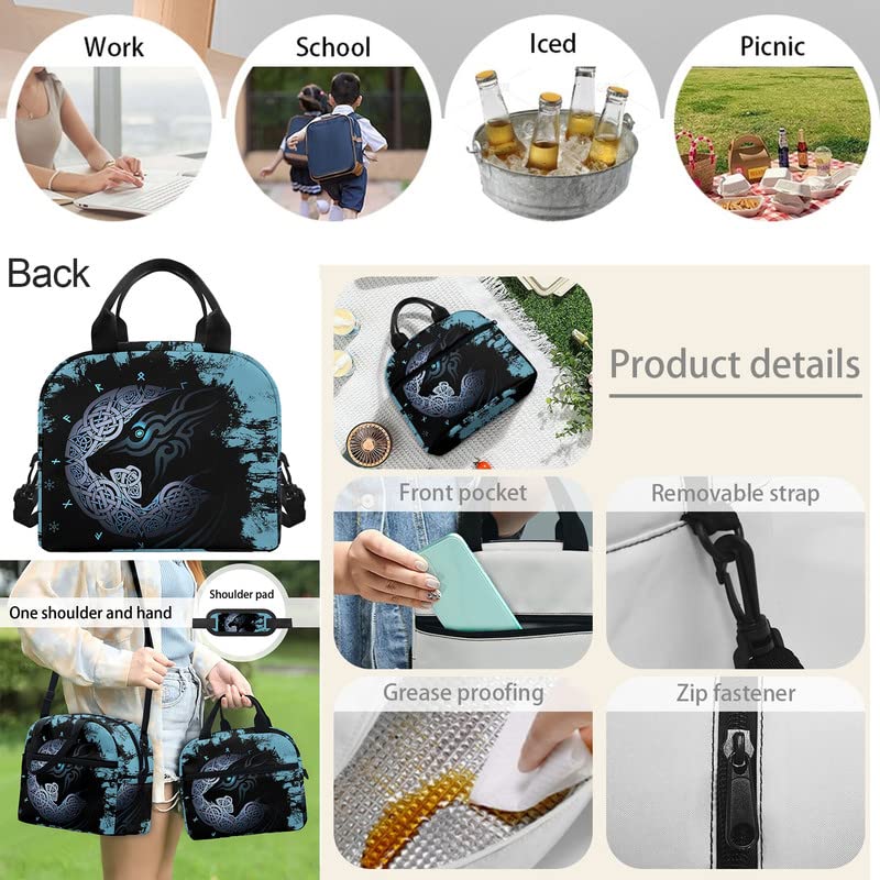 gearider Blue Viking Celtic Knot Wolf Backpack with Lunch Box Set anda Pencil Case Messager Bag Child Bookbag