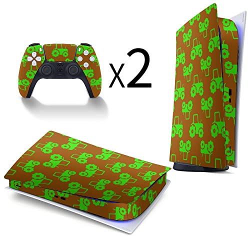Green Tractor on Brown Full Protective Skin Cover Design Wrap Decal Sticker Compatible with PS5 Digital Edition Console and Controller