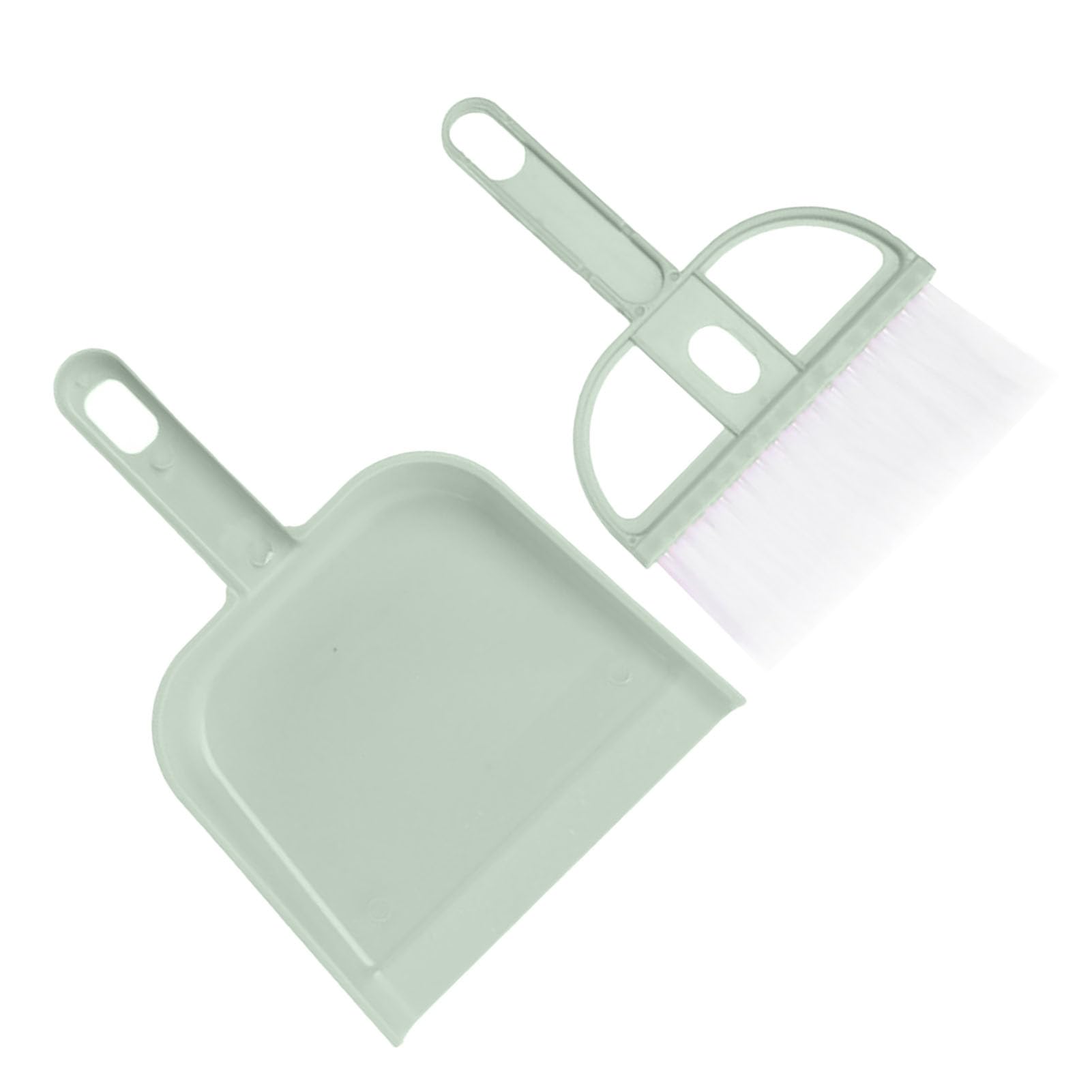 Small Broom and Dustpan Set Efficiently Sweeping Desktop Dust for Office Home School Portable Plastic Mini Broom Dustpan (Nordic Green)