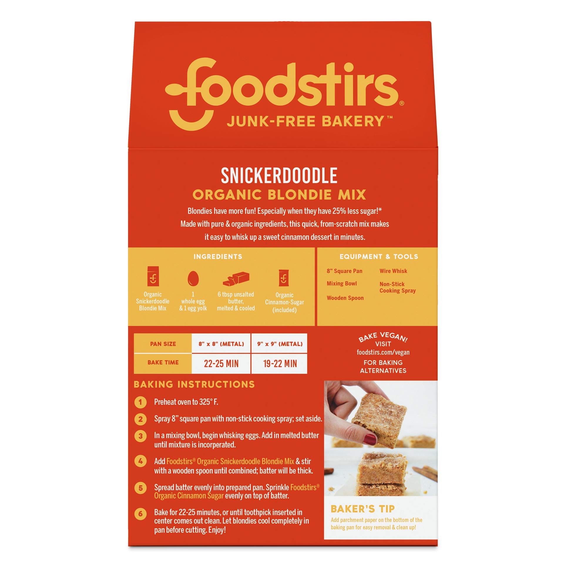 Foodstirs Junk-Free Bakery Organic Snickerdoodle Blondie Baking Mix, 11.95 Oz | Non-GMO | Low Sugar