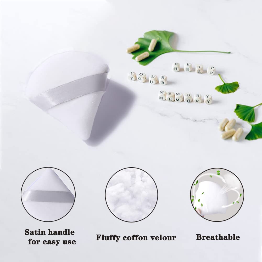 Triangle Powder Puff Makeup Puffs, 6 Pcs Ultra Soft Cotton Velour With Strap, Designed for Contouring,Under Eyes and Face Corners,Body Loose Powder Blending (White, Black)