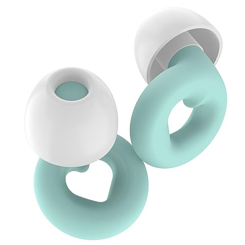 Ear Plugs for Noise Cancelling, Soft Reusable Hearing Protection in Flexible Silicone for Sleep, Noise Sensitivity & Flights - 6 Ear Tips in S/M/L, 33dB Noise Reduction, Blue