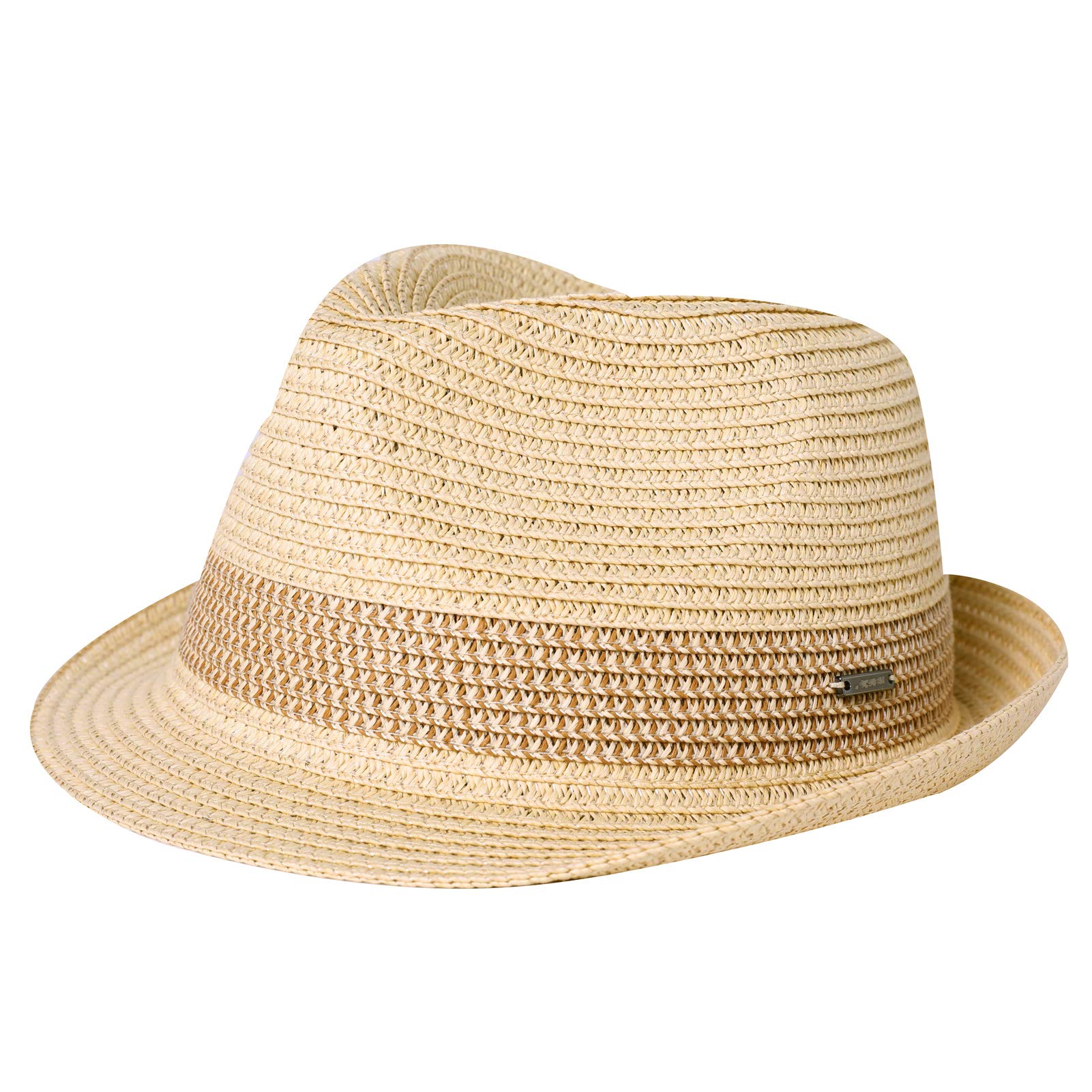 Fancet Mens Women Straw Panama Fedora Packable Sun Summer Derby Beach Hat Trilby Beige Medium M