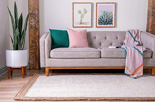 Unique Loom Braided Jute Collection Classic Quality Made Natural Hand Woven with Solid Color Detail, Area Rug, Rectangular 4' 0" x 6' 0", White/Beige