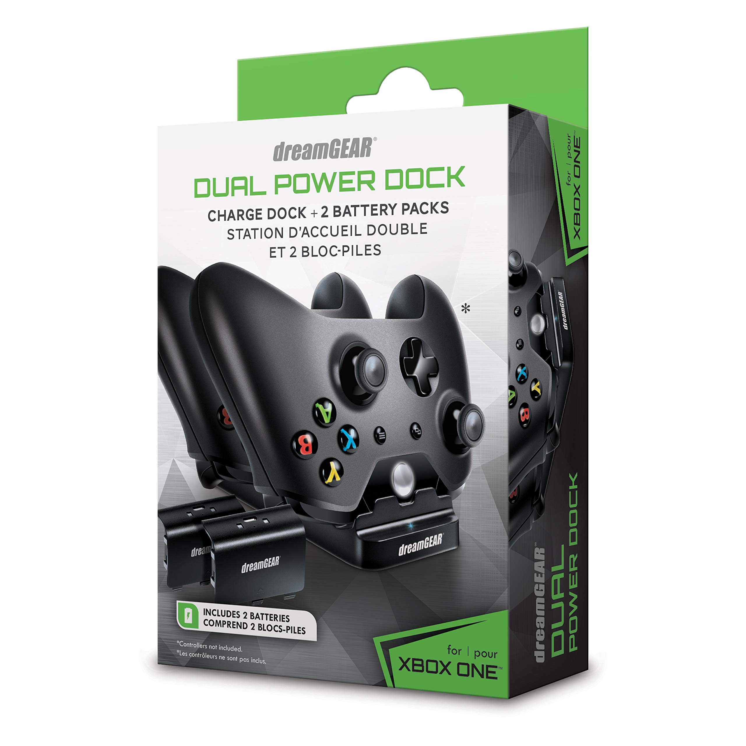 dreamGEAR Dual Power Dock - 2 Battery Packs and Charging Station - Compatible with Xbox One Wireless Controllers - LED Charge Indicator - Plugs Into Console - Slim Compact Design,DGXB1-6624