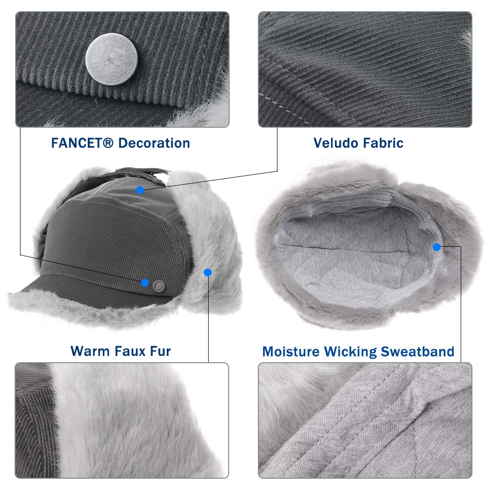 Fancet Womens Winter Fitted Faux Fur Corduroy Earflap Dad Elmer Fudd Hat Baseball Cap Brown