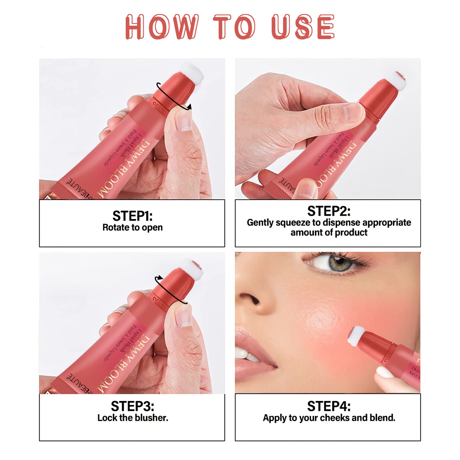 Makeup Liquid Blush Beauty Wand, Soft Cream Blush Stick for Cheeks & Lips with Cushion Applicator, Natural-looking Cheek Tint Blush Dewy Finish, Long-wearing, Weightless Easily Blendable Blush Liquid (103 Rosa)