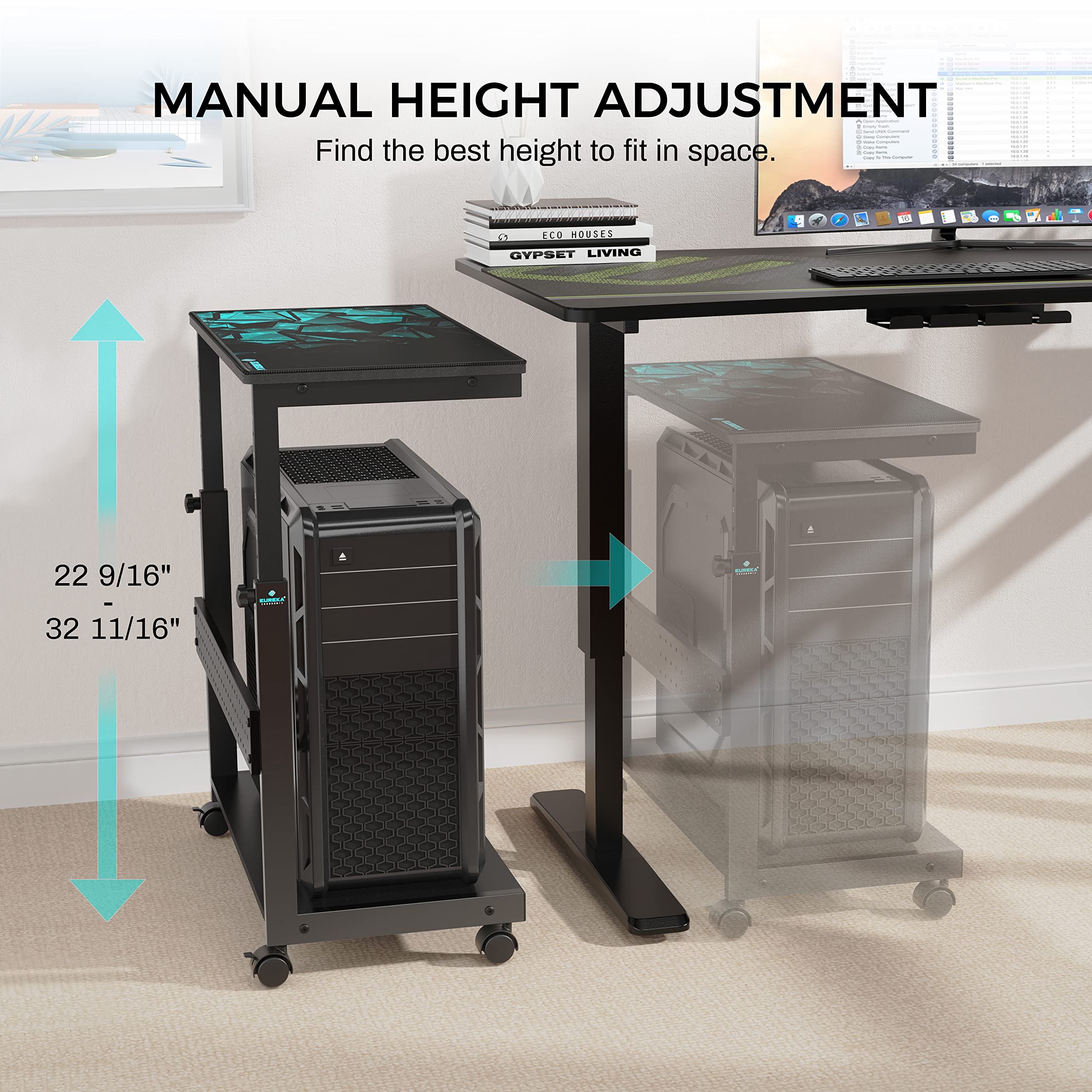 EUREKA ERGONOMIC 60 Inch L60 L Shaped Gaming Desk with Height Adjustable Computer Tower Stand for Home Office Workstation
