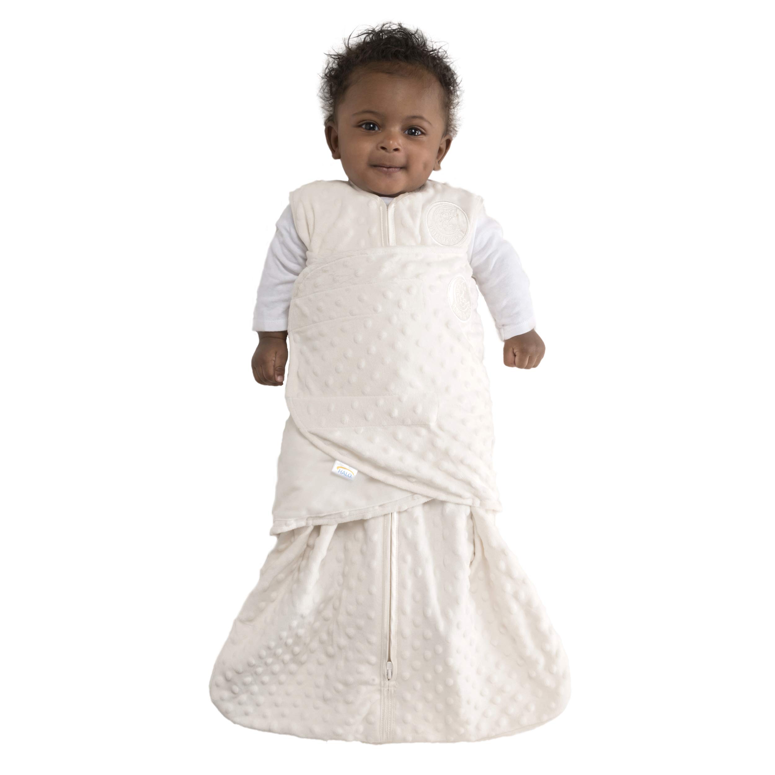 HALO Sleepsack Swaddle, 3-Way Adjustable Wearable Blanket, TOG 3.0, Velboa, Cream Plush Dots, Small, 3-6 Months