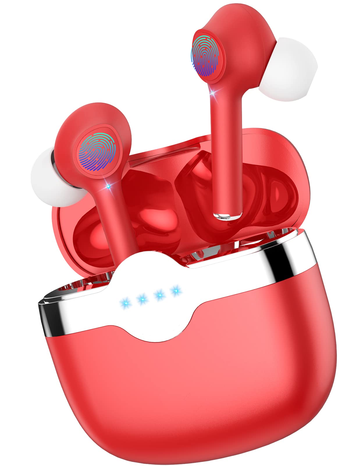 Earbuds Wireless Bluetooth,Noise Cancelling ENC Clear Call Ear Buds with 4 Mic,Bluetooth Headphones 4 Dynamic Drivers,Waterproof Wireless Earbuds,Touch Control Earphones for iPhone Android (Red)