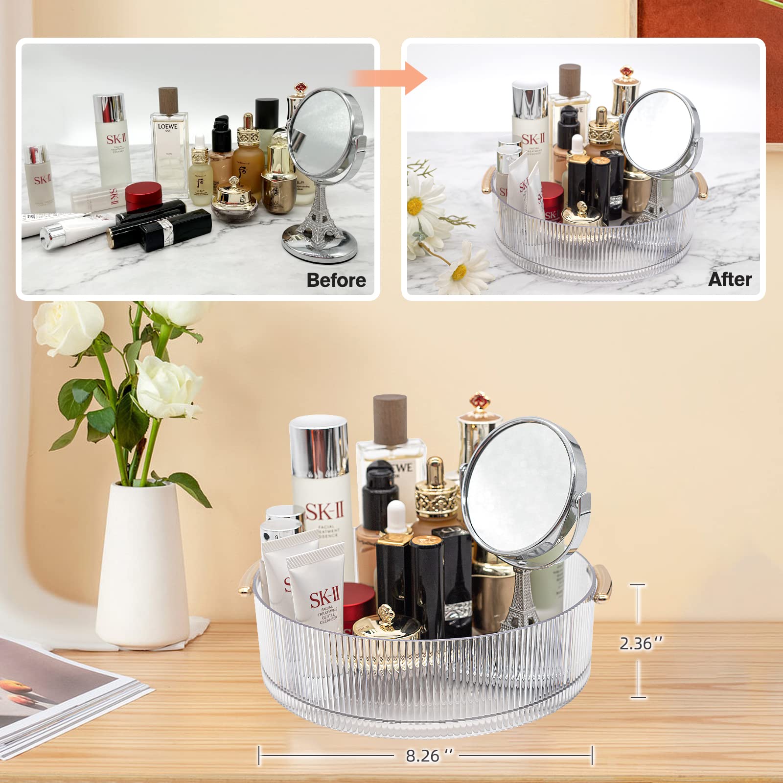 Makeup Perfume Organizer Perfume Tray, 360 Degree Rotating Rotating Makeup Organizer Lazy Susan Cosmetic Desk Storage Lotions Display Cases Organizador de Maquillaje with Large Capacity