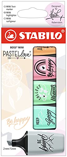 STABILO Highlighter BOSS MINI Pastellove - Pack of 5 - Touch of Turquoise, Hint of Mint, Pale Orange, Pink Blush, Dusty Grey