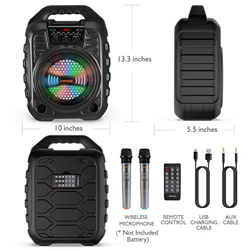 EARISE T26 PRO Karaoke Machine for Adults, Bluetooth PA Speaker System with 2 Wireless Microphones with LED Lights, FM Radio, Audio Recording, Remote Control, Supports TF Card/USB/AUX