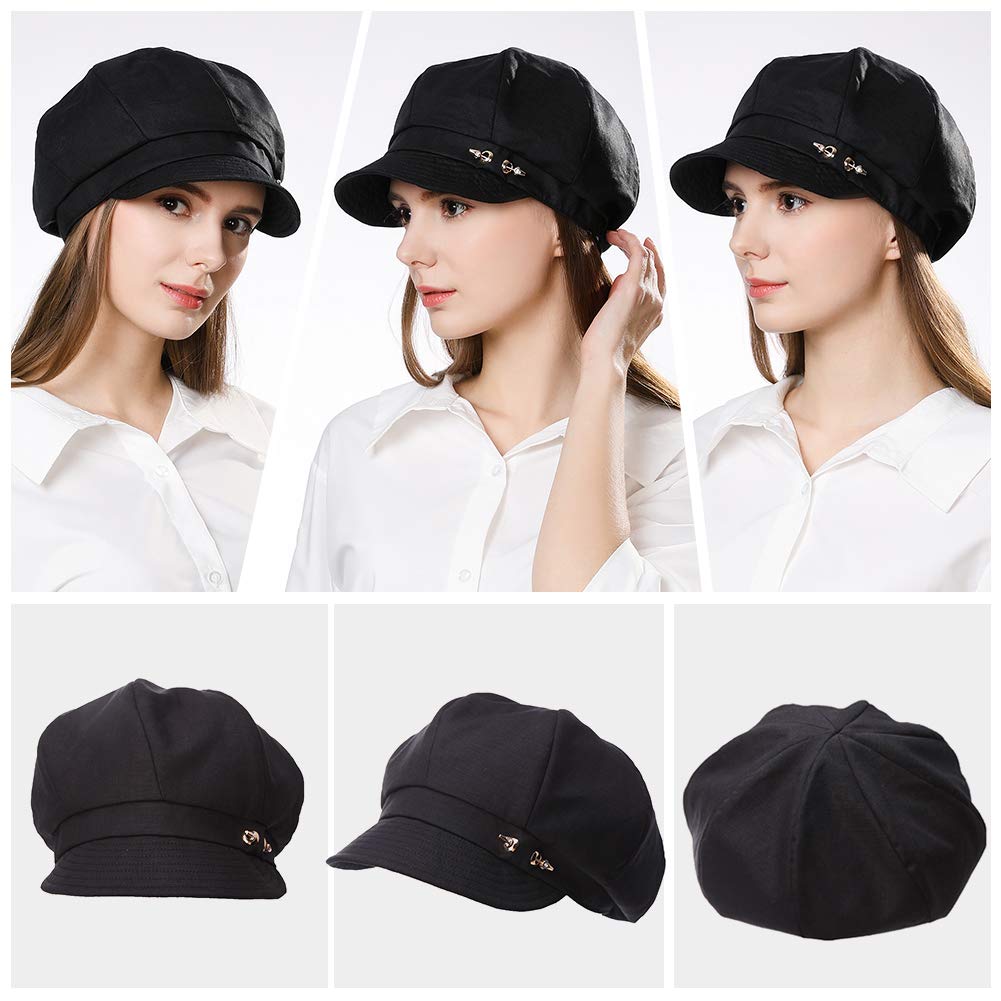 Fancet Women's Classic Visor Beret Newsboy Cabbie Cap Summer Gatsby Adjustable Cozy Black Hat