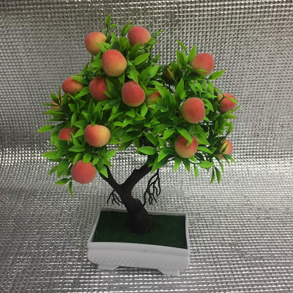 Gsdviyh36 1Pc Potted Artificial Peach Fruit Tree Bonsai Home Garden Desktop Decor Prop, Fake Flowers Artificial Greenery for Home Garden Party Wedding Decoration Green