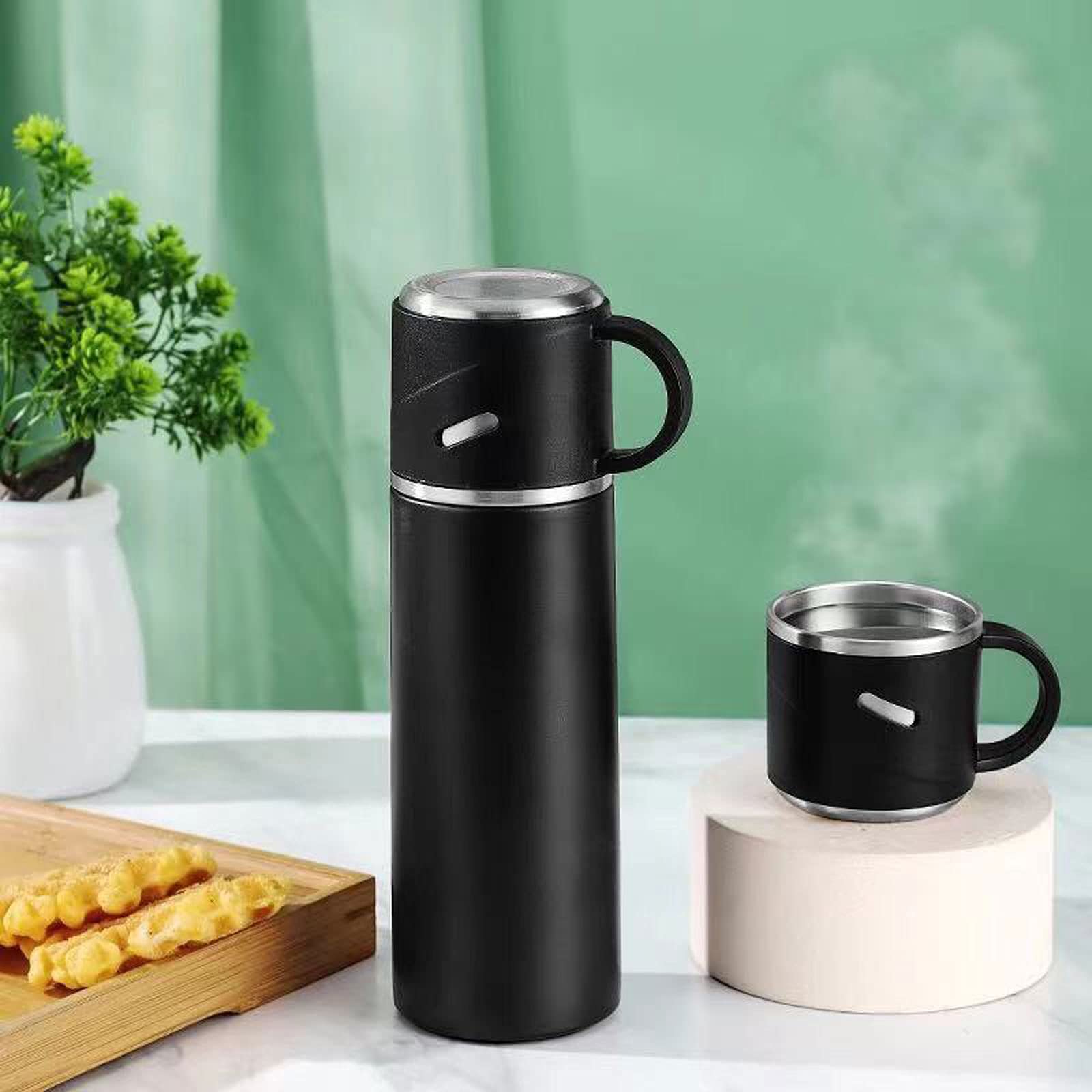 Insulated Water Bottle Travel Coffee Mug Stainless Steel Vacuum Flask Coffee Cups Water Flask for Hot and Cold Drinks 14.2 oz/420ml（Black）
