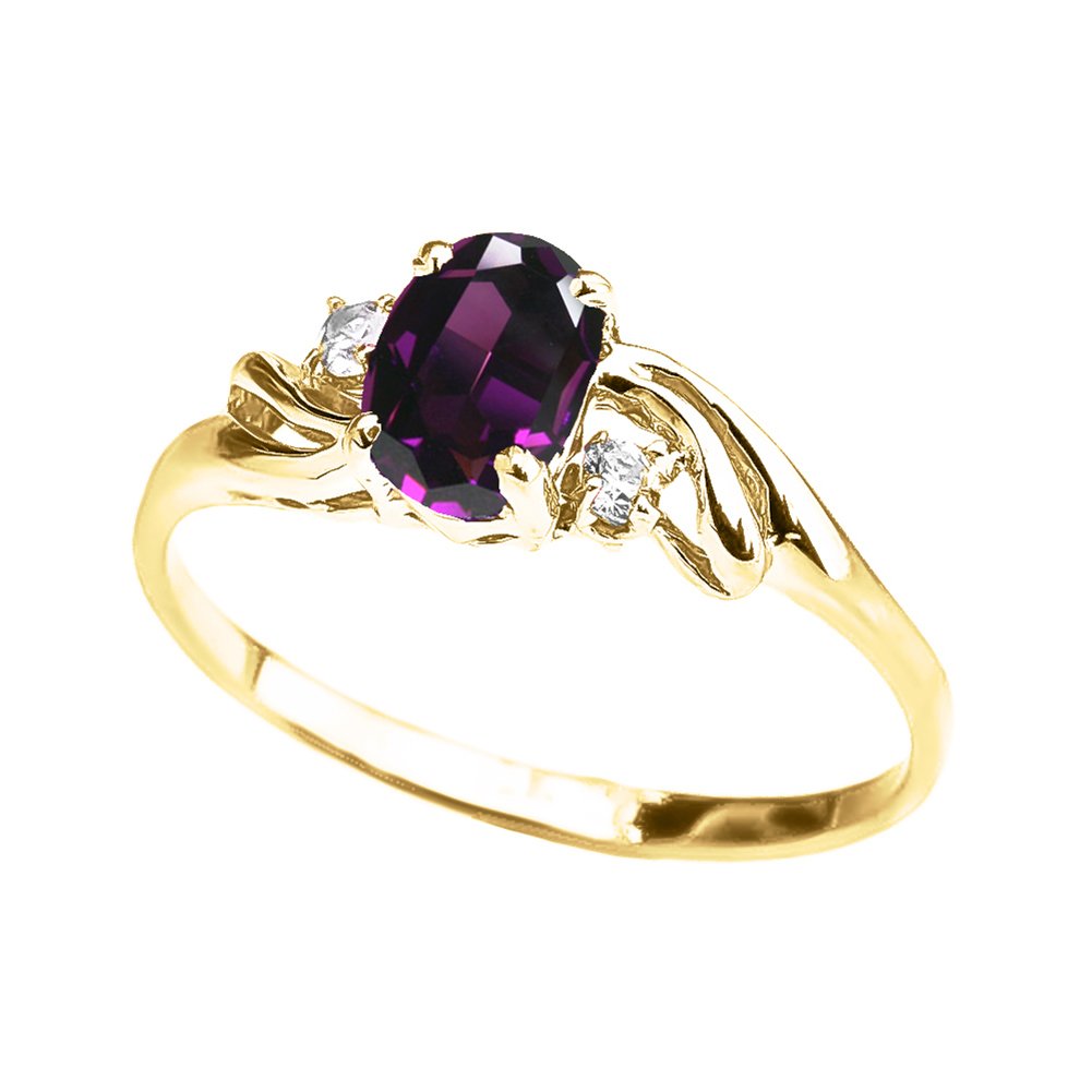 Exquisite 10k Yellow Gold Oval-Shaped Amethyst with White Topaz 3-Stone Proposal Ring (Size 10)
