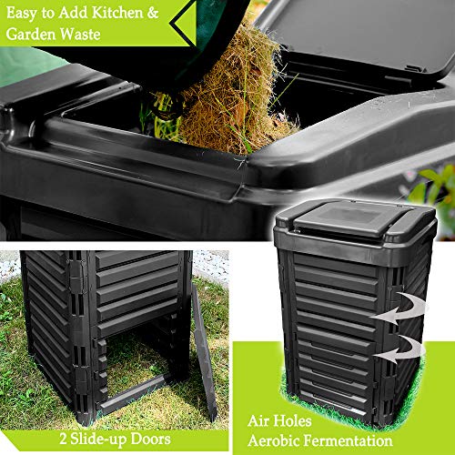 Solution4Patio Outdoor Composting Bins, 89-Gallon (336L), Thick and Sturdy, Black Eco-Master Polypropylene Composter, Easy Assembling, Large Capacity, 23.62 in. W x 23.62 in. D x 39.37 in. H, 9496-US