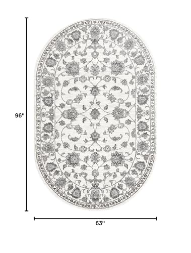 Unique Loom Boston Collection Area Rug - Floral (5' 3" x 8' Oval, white Gray/ Ivory)