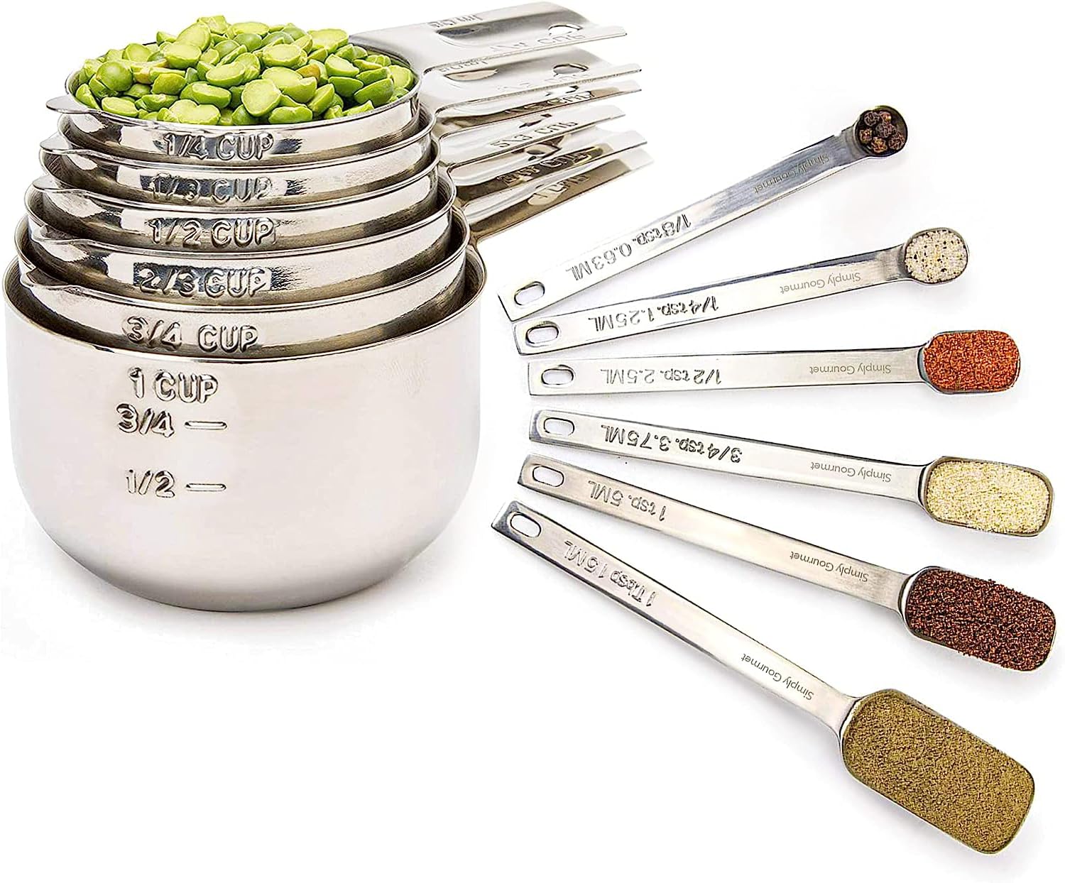 Measuring Cups and Spoons Set of 12 Stainless Steel for Cooking & Baking