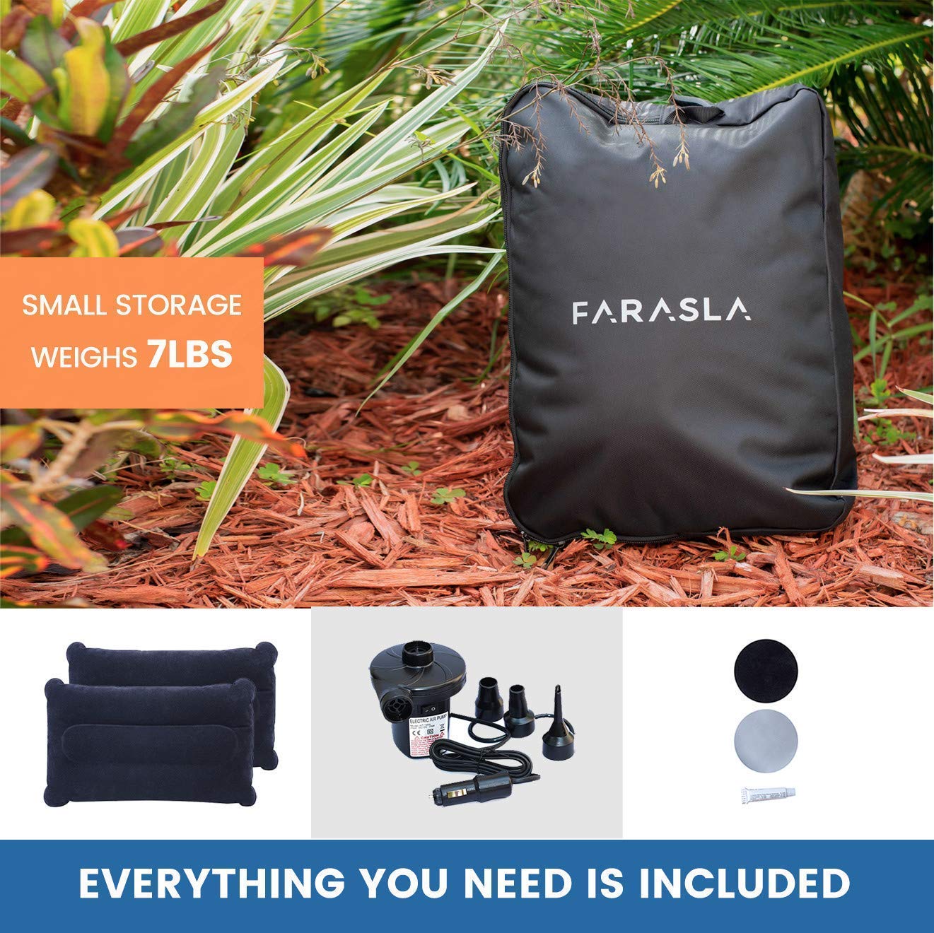 Farasla Inflatable SUV Air Mattress with Inflatable Pillows, Storage Bag, Electric Pump, Repair Kits