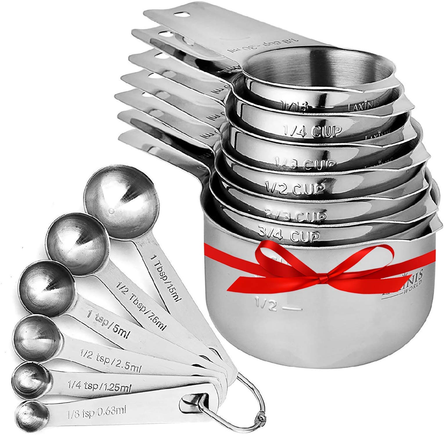 Measuring Cups and Spoons Set - Premium 13-Piece Stainless Steel, 7 Cups & 6 Spoons, Stackable, Ideal for Accurate Liquid and Dry Ingredient Measurement. By Laxinis World