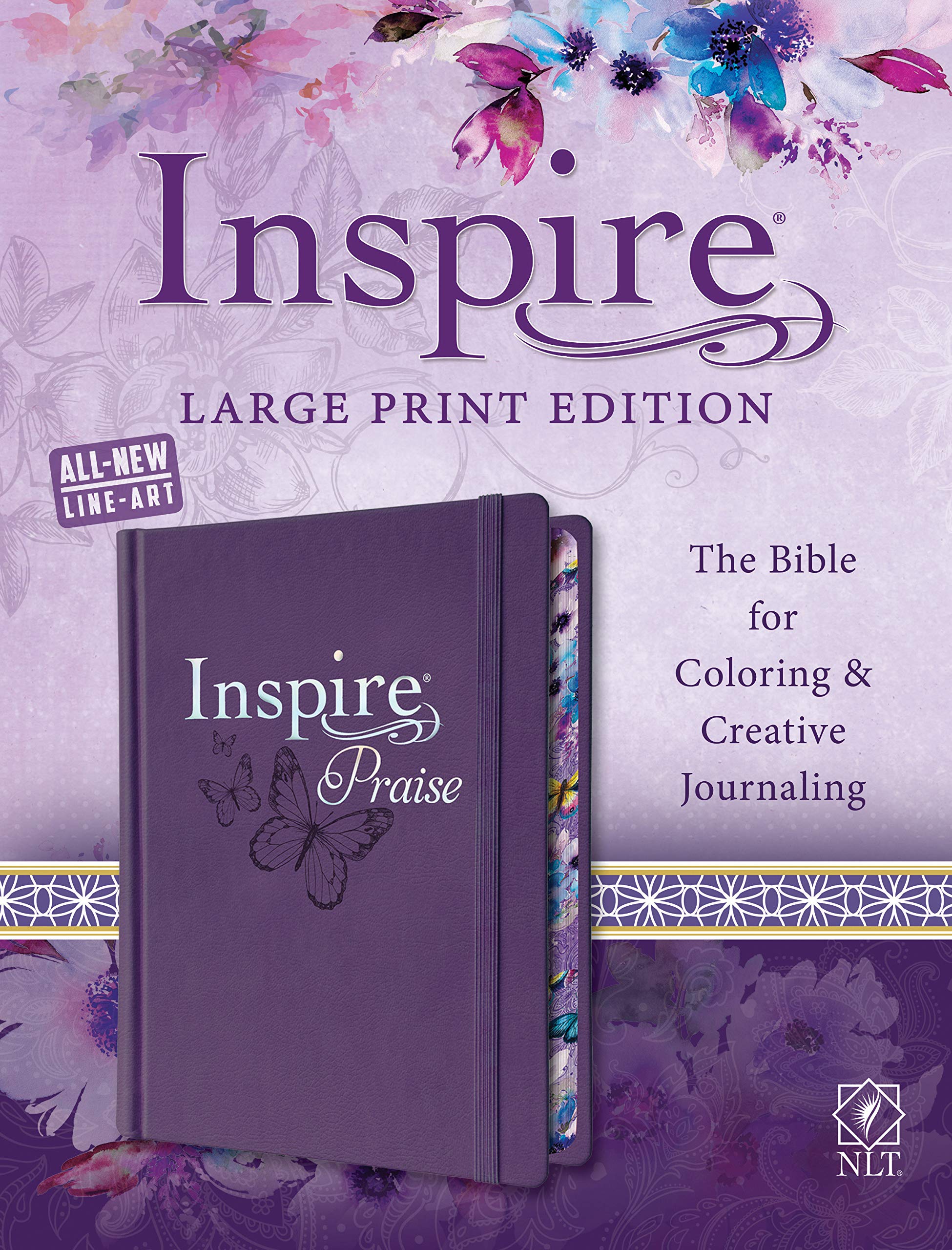 Tyndale NLT Inspire PRAISE Bible (Large Print, Hardcover, Purple): Inspire Coloring Bible–Nearly 500 Illustrations to Color, Creative Journaling Bible Space-Religious Gifts Inspire Connection with God