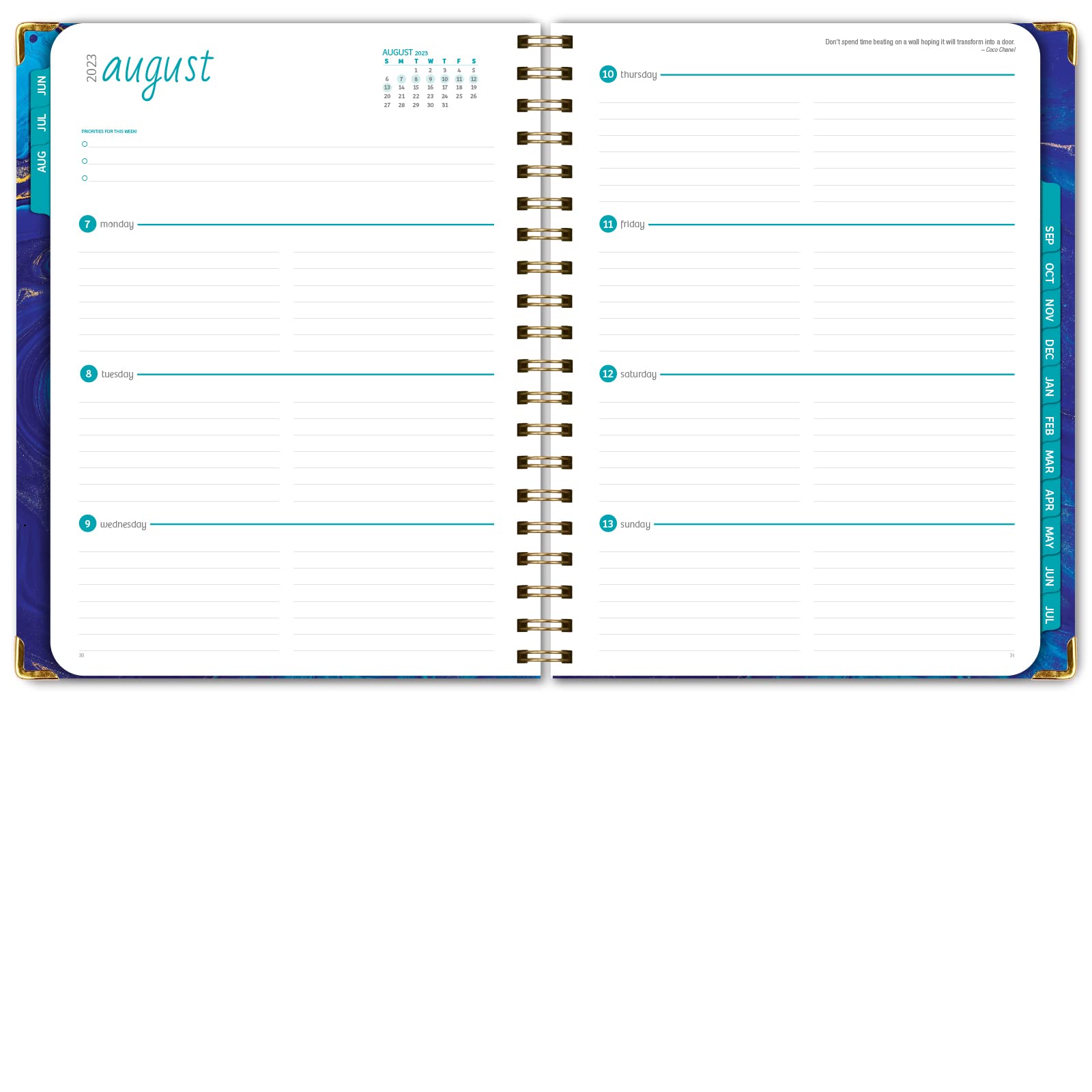 HARDCOVER Academic Year 2023-2024 Planner: (June 2023 Through July 2024) 8.5"x11" Daily Weekly Monthly Planner Yearly Agenda. Bookmark, Pocket Folder and Sticky Note Set (Dark Blue Marble)