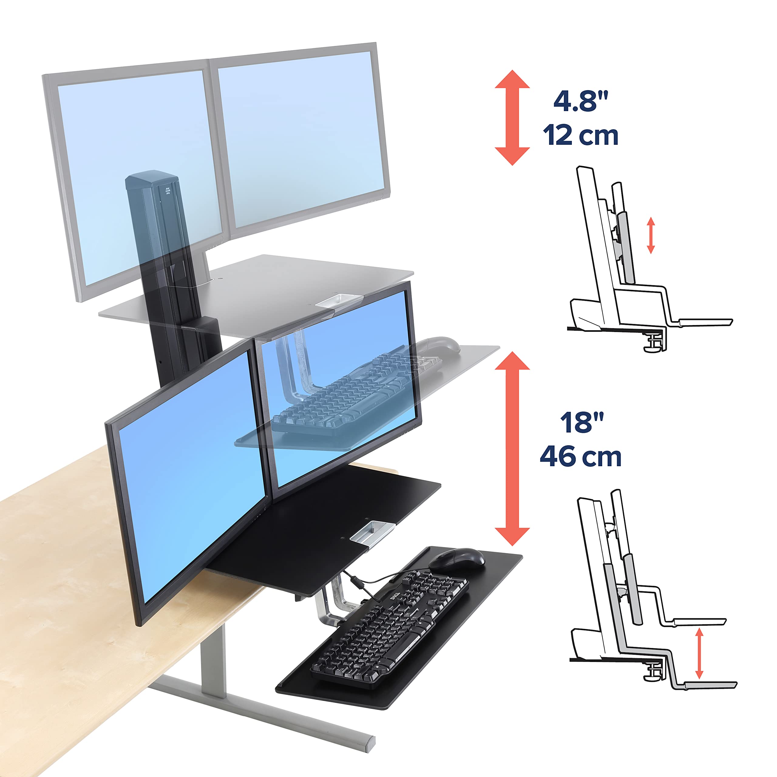 Ergotron – WorkFit-S Dual Monitor Standing Desk Converter, Sit Stand Workstation for Tabletops – With Worksurface, Black