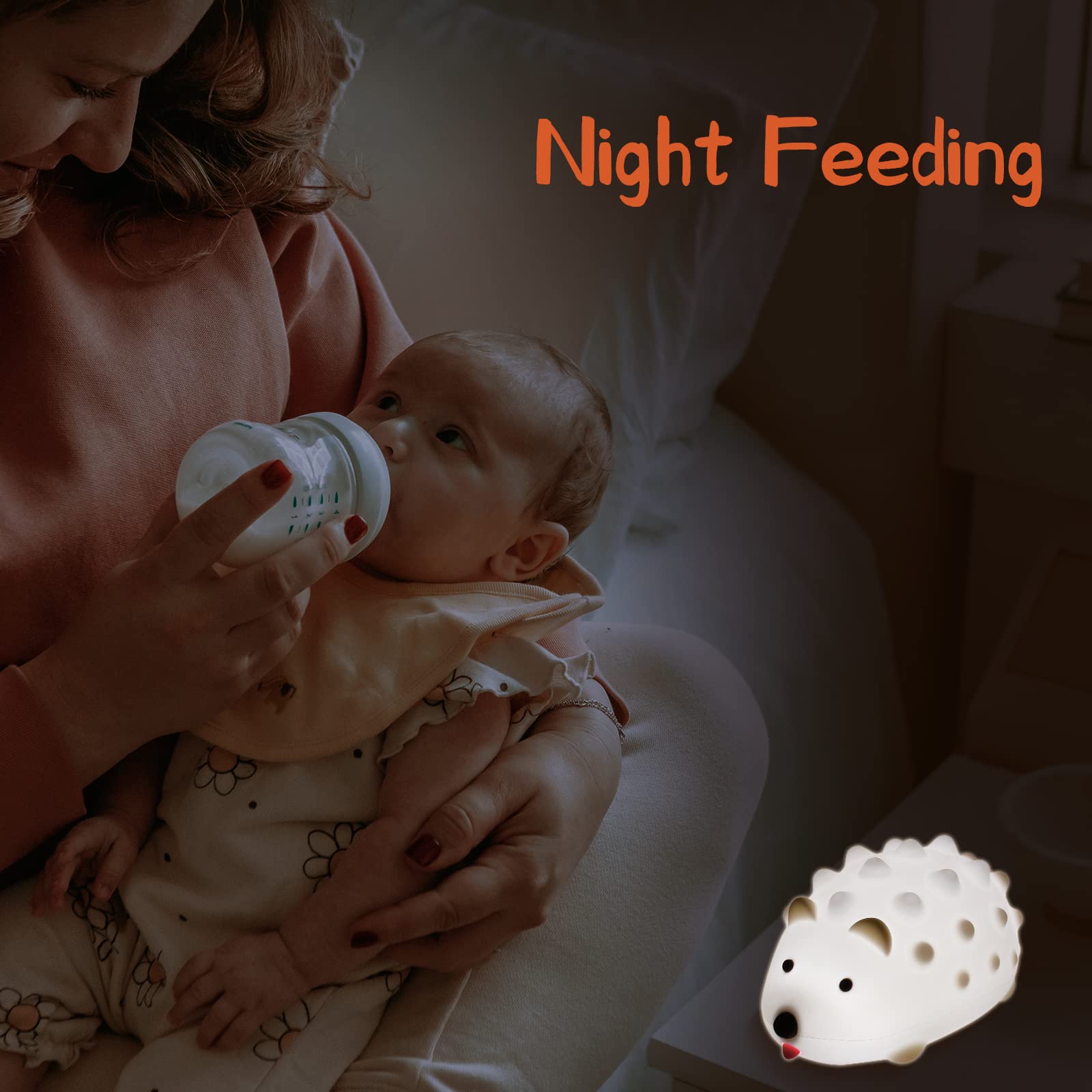 JSKNB Hedgehog Night Light, Cute Night Light for Kids, Rechargeable Touch Silicone Dimmable Nursery Night Light with 7 Colors Changing, Portable Bedside Table Lamp with Timer