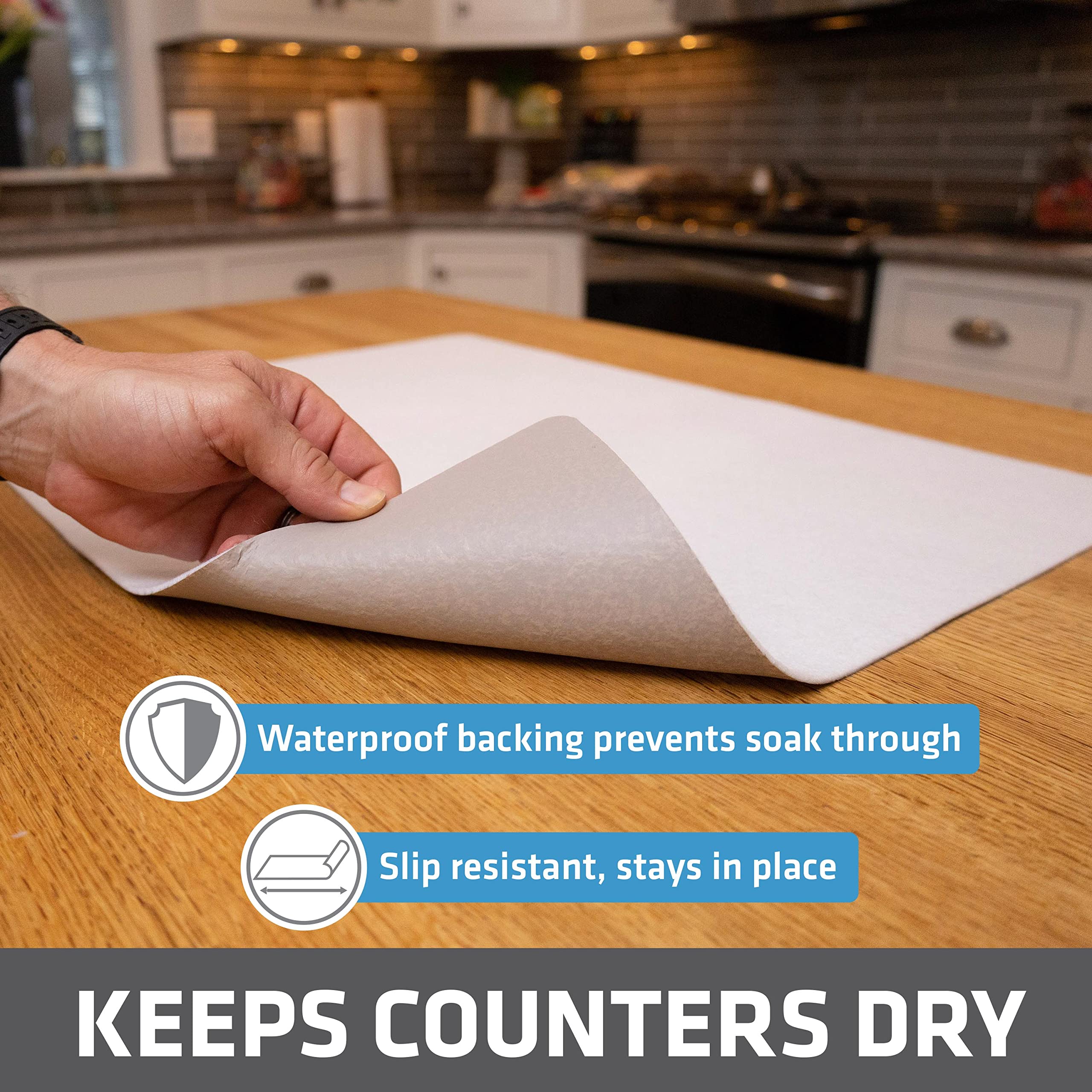 Drymate XL Dish Drying Mat, Oversized (19βx24β), Low-Profile, Super Absorbent, Quick Dry Fabric, Waterproof & Slip-Resistant, for Kitchen Counter, Trimmable, Easy to Clean (USA Made)(White)