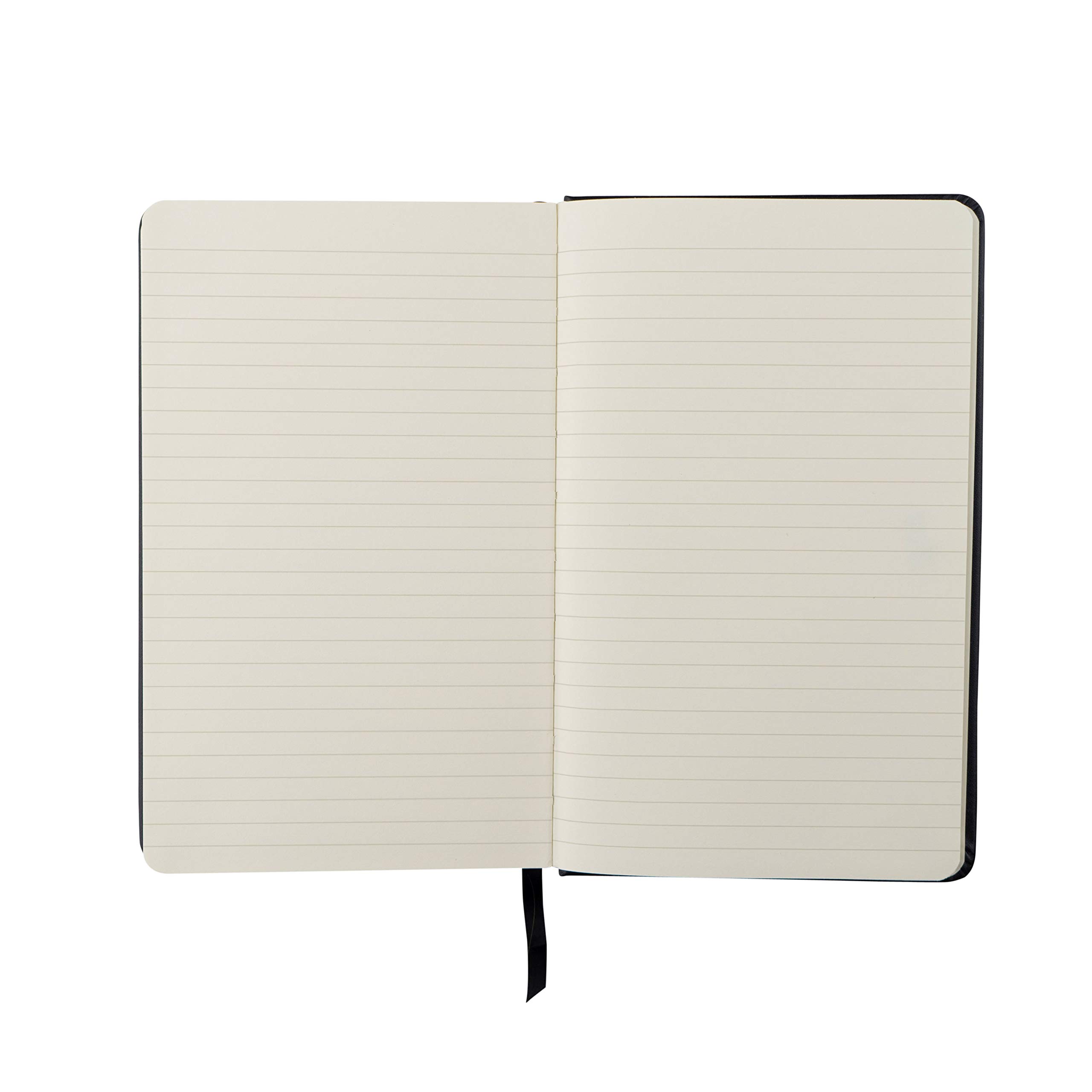 Ruled Notebook, Black Leather Bound Hardcover Journal with Lined Paper, Business Premium Label Stickers, and Elastic Closure, 5 x 8.25 inches - SuperiorMaker