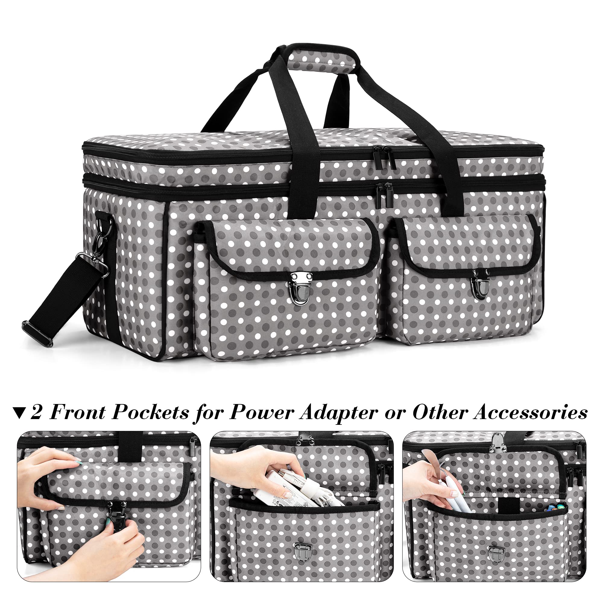 Yarwo Double-Layer Carrying Bag Compatible for Cricut Maker, Cricut Explore Air (Air 2), Silhouette Cameo 4, Travel Storage Case for Die-Cut Machine and Craft Accessories, Dots (Patent Pending)