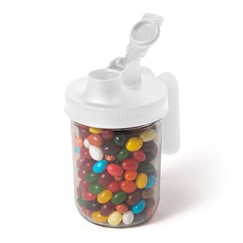Jarware 82690 White Spout Mason Jar Lid with Handle, Wide Mouth, Set of 2