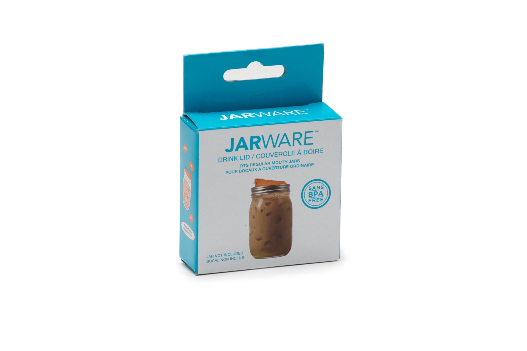 Jarware Drink, Orange Lid for Regular-Mouth Mason Jars