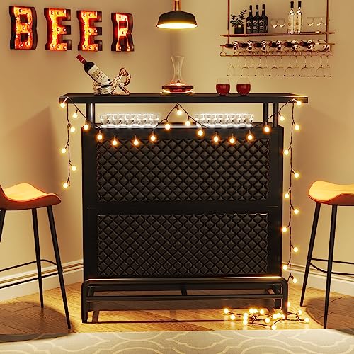 Tribesigns Home Bar Unit, 47 Inches PU Leather Bar Tables Liquor Cabinet with Wine Glasses Holder and Metal Footrest Wine Rack for Kitchen Living Room