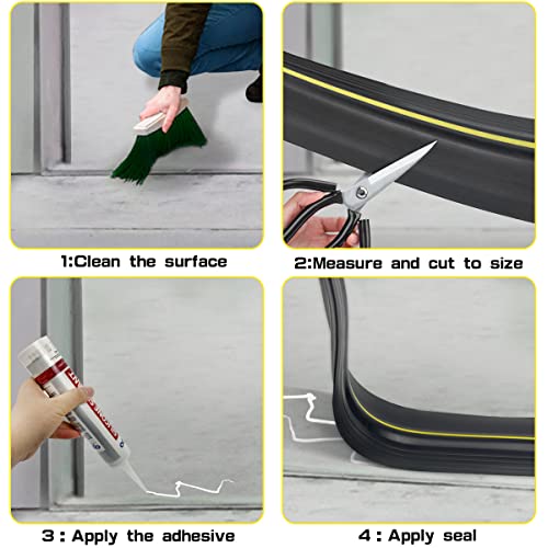 Universal Garage Door Bottom Threshold Seal Rubber Strip with Adhesives, DIY Weatherproof Weather Stripping Replacement (10FT, Black)