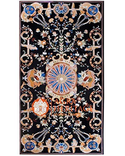 Marble Center Dining Table Top Pietra Dura Italian Inlay Design Hallway Decor | 70"x31"